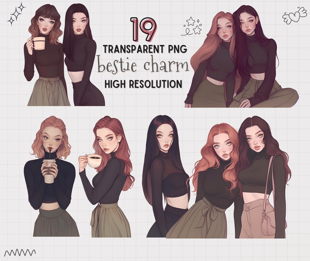 Bestie Girls Transparent PNG: Cozy Best Friends Clipart, Chill Together ...