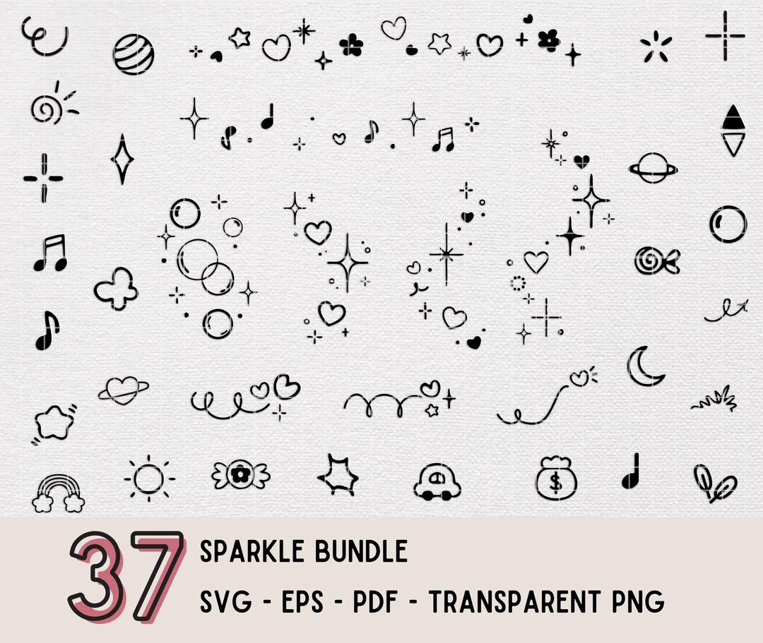 Sparkle Clipart Bundle: Hand-drawn Star, Heart, Moon (SVG, PNG, PDF) - Etsy