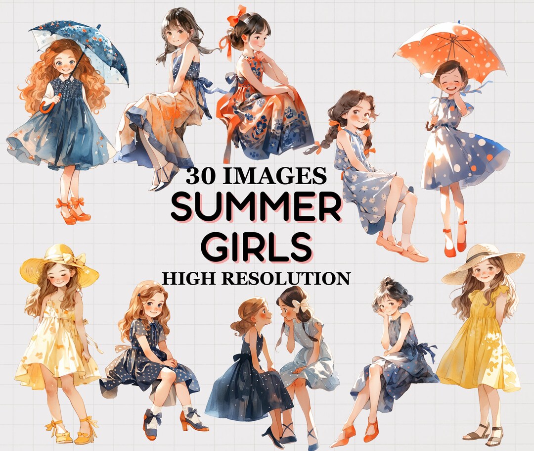 JDES 30 Cute Summer Girl Clip Arts, Girl With Umbrella, Cute Girl With ...