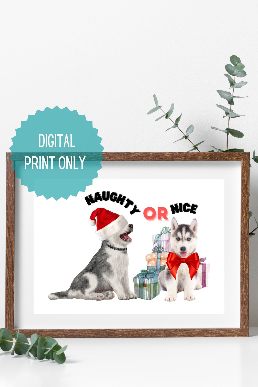 Christmas A4 A5 A6 Printable, Card, Wall Art, Husky Puppies Prints With ...