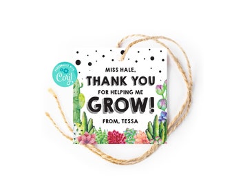 Cactus Teacher Appreciation Favor Tags Thank You for Helping Me Grow ...