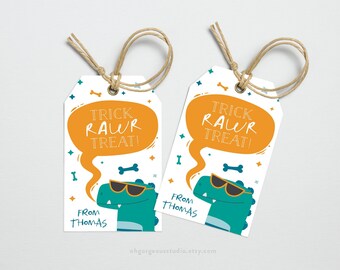 PRINTABLE Dinosaur Halloween Tags, Trick RAWR Treat Favor Tags, Kids ...