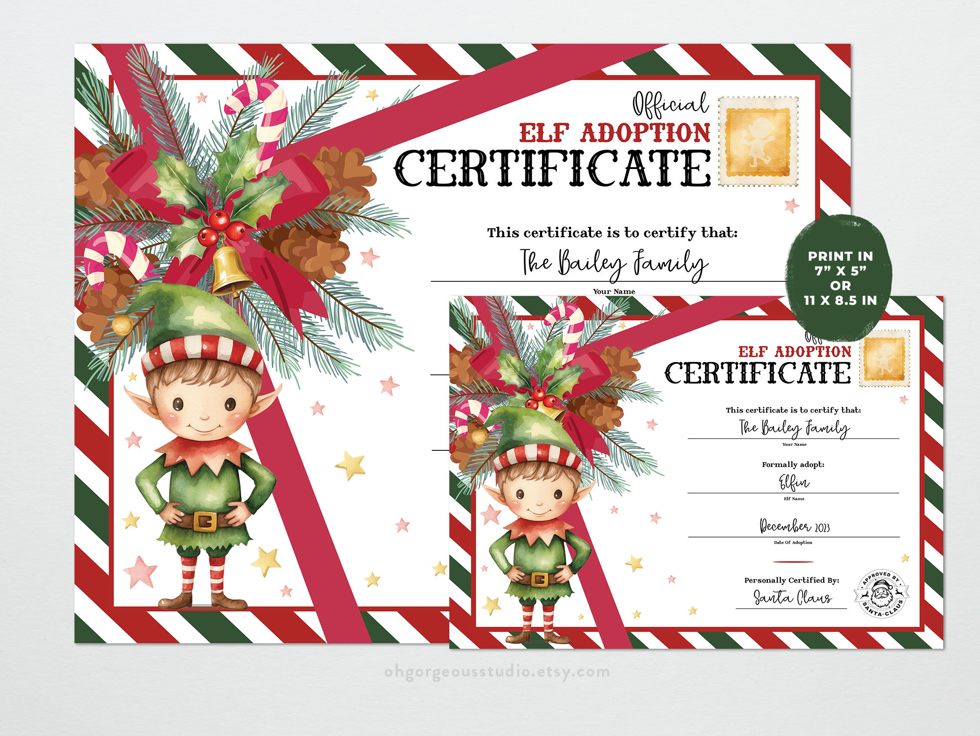 Cute Elf Adoption Certificate Editable Christmas Elf - Etsy