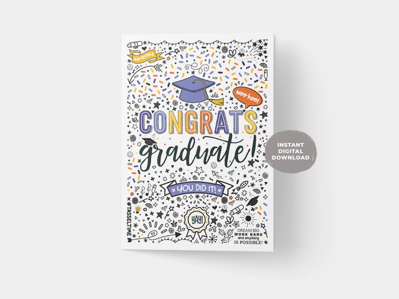 Congrats Graduate Doodle Card | Printable Graduation Gift (digital ...