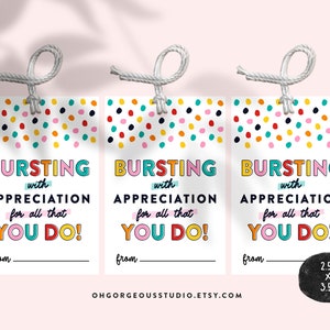 Teacher Appreciation Gift Tag Printable: Bursting Design (digital ...