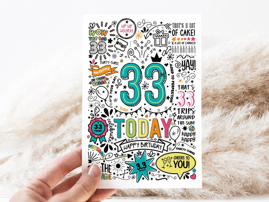 33rd Printable Birthday Card | 33 Today Birthday Downloadable Card ...