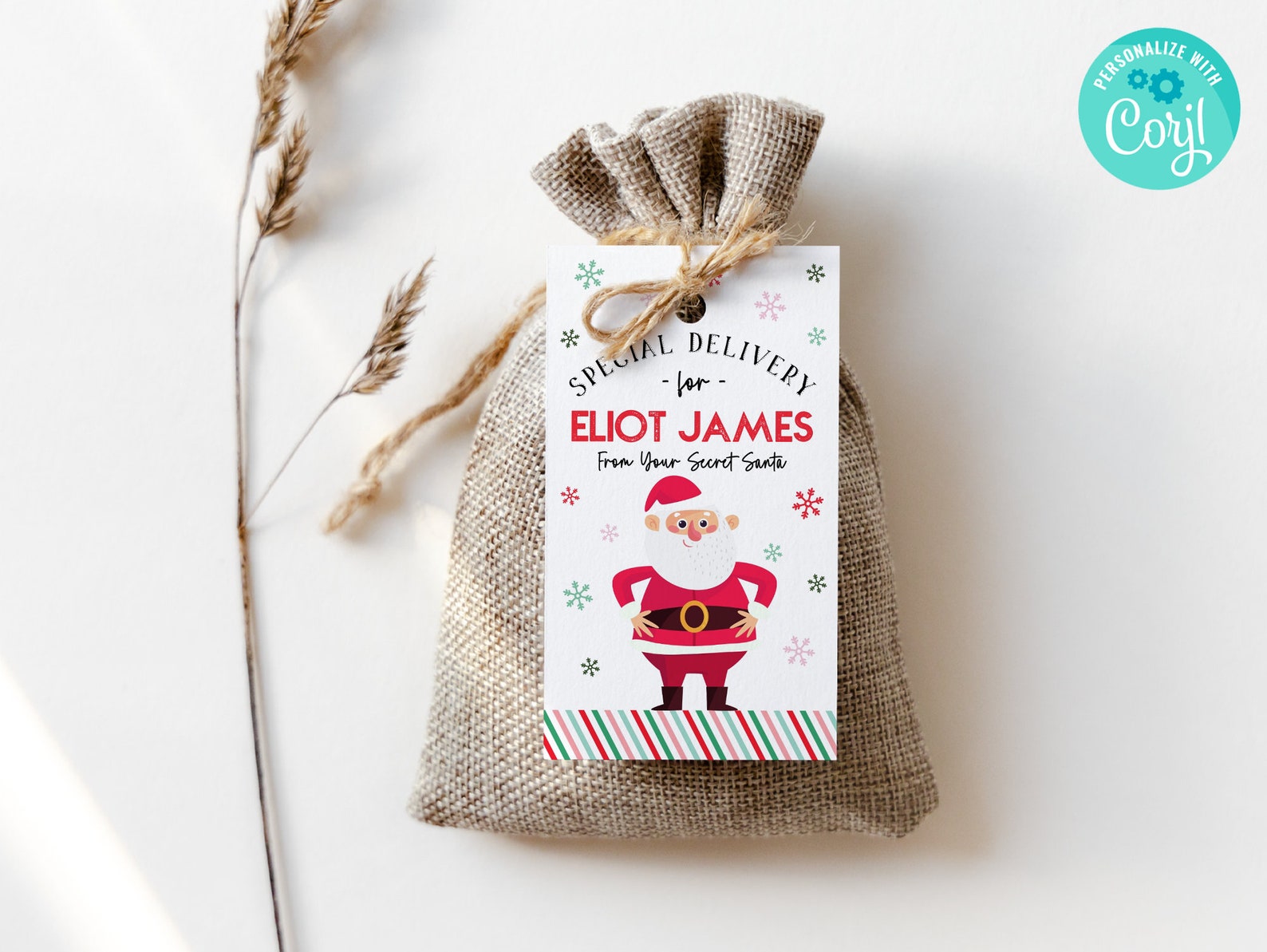 Secret Santa Gift Tag Template: Editable Christmas Favor (digital ...