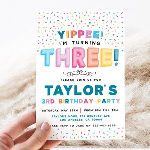 Party Gable Box for Yippee I'm Three Birthday Party, Edit in Corjl ...