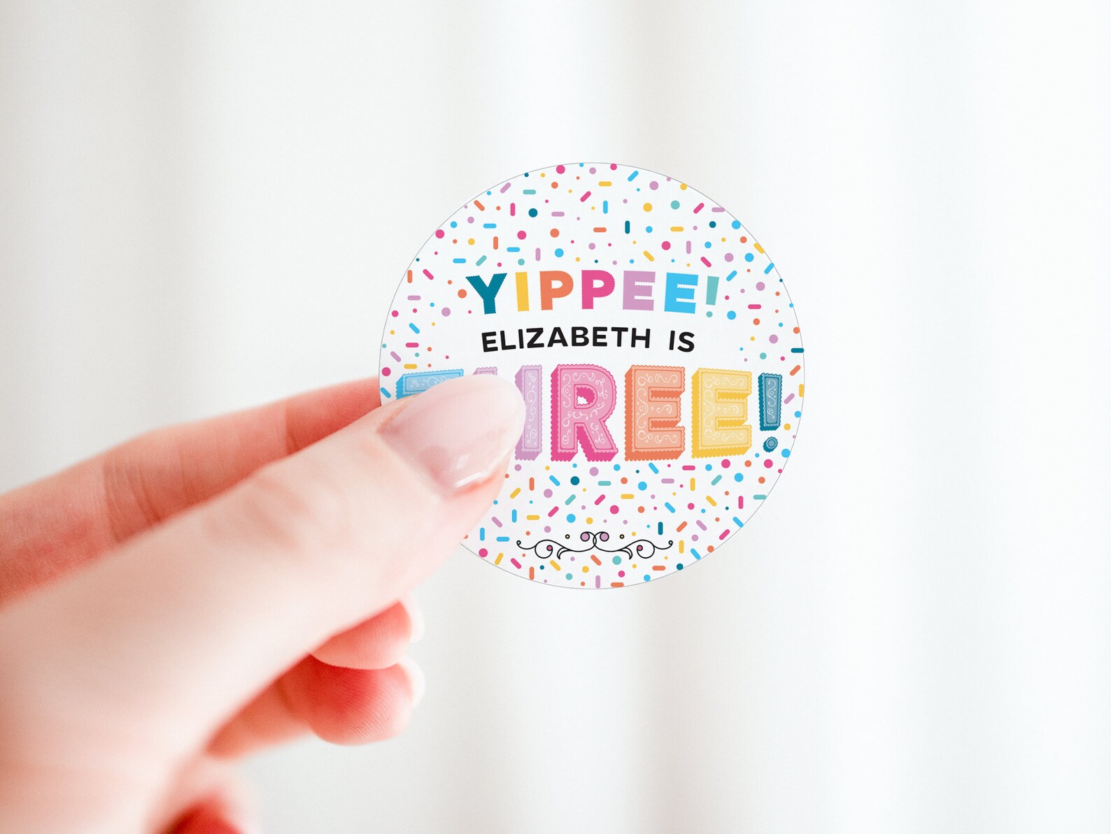 Yippee I'm Three Custom Sticker Template, Editable Tag for Treat Packs ...