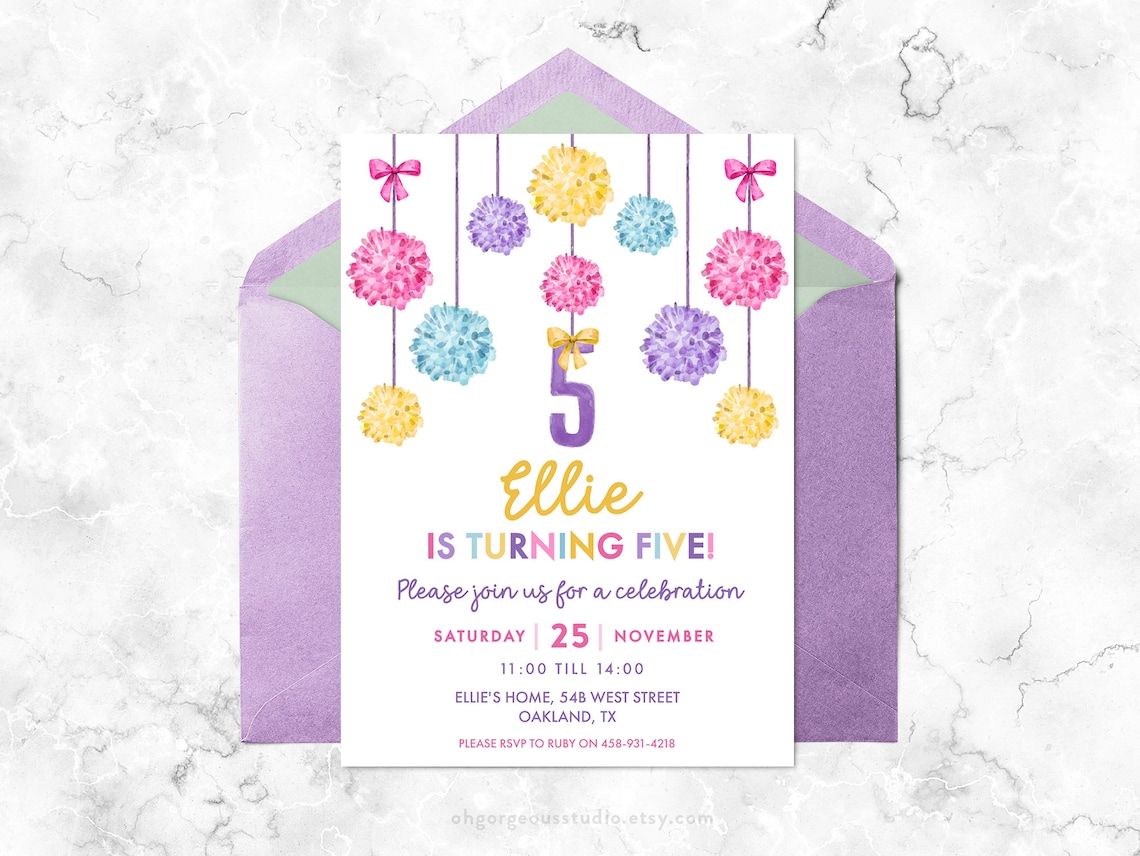 5th Birthday Invitation Cute Colourful Party Invite for - Etsy