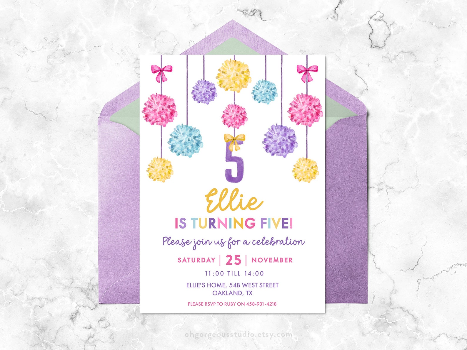 5th Birthday Invitation Cute Colourful Party Invite for - Etsy