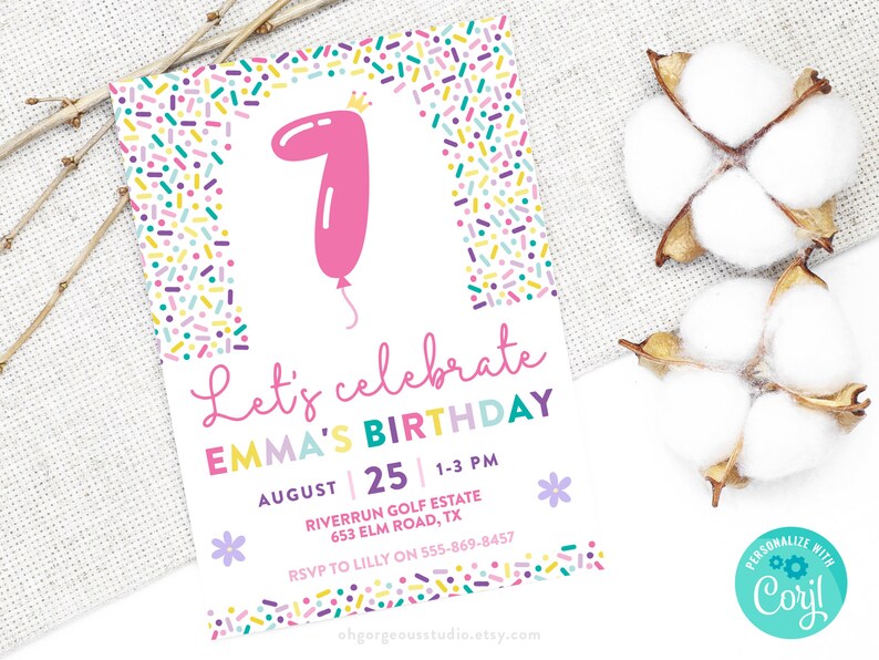 7th Birthday Invitation Editable Princess Sprinkles Party - Etsy