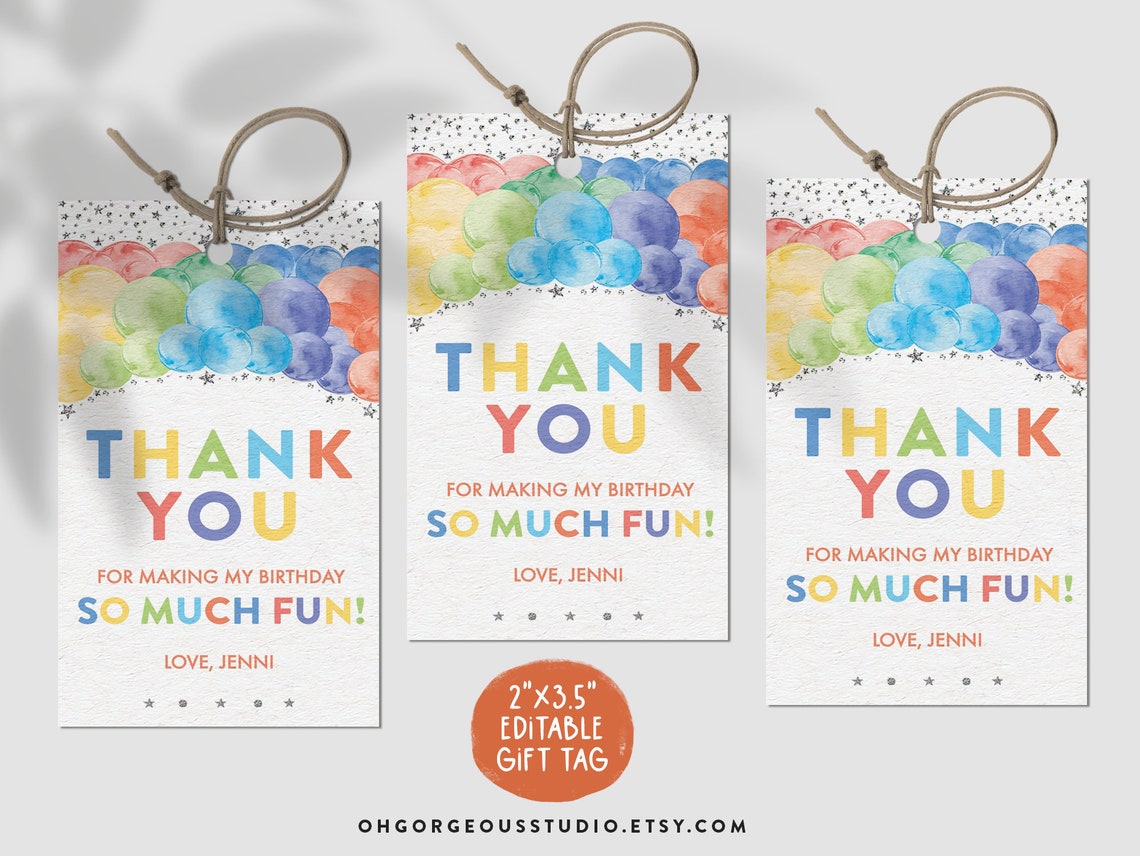 Birthday Party Tag Editable Rainbow Balloon Arch Gift Tag - Etsy
