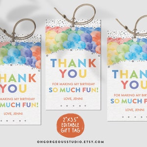 Birthday Party Tag | Editable Rainbow Balloon Arch Gift Tag, Fun ...