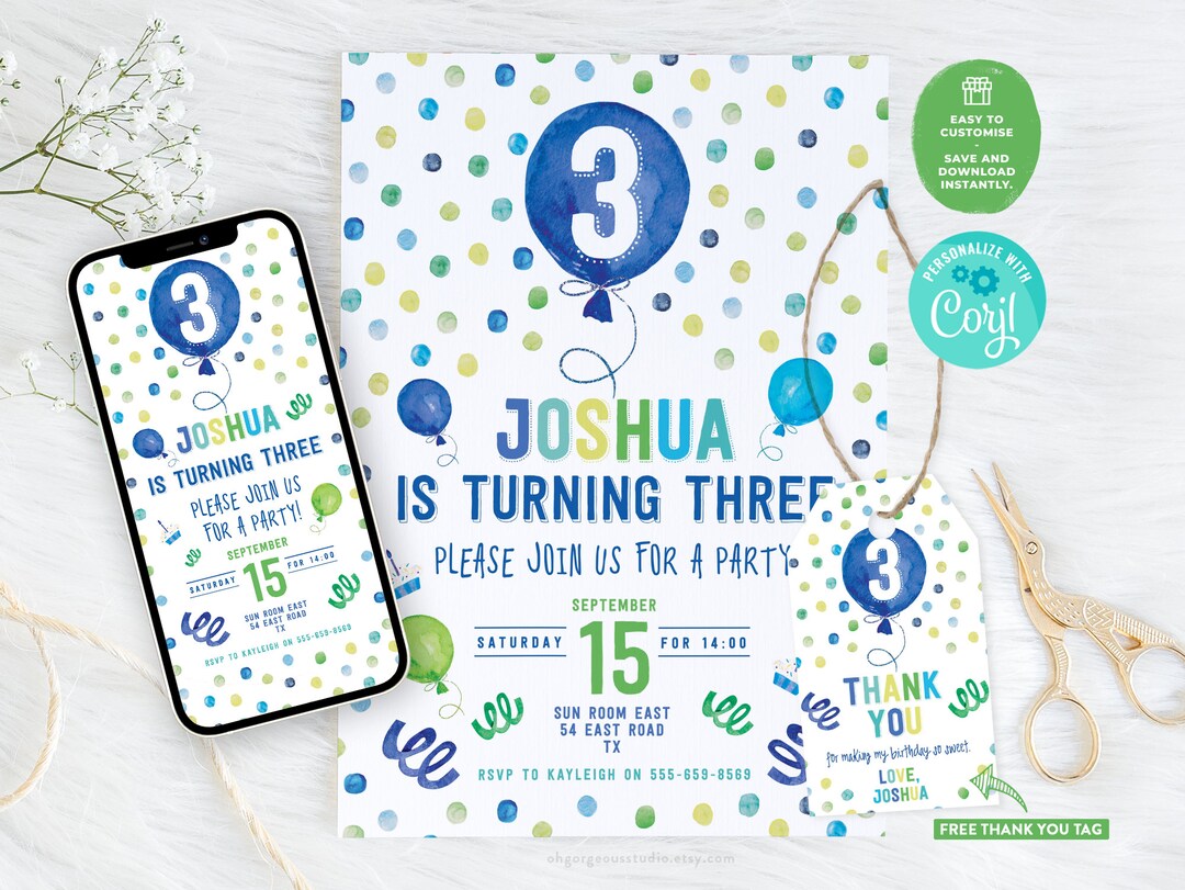 Blue Confetti Invitation for Any Age | Birthday Invitation Template ...