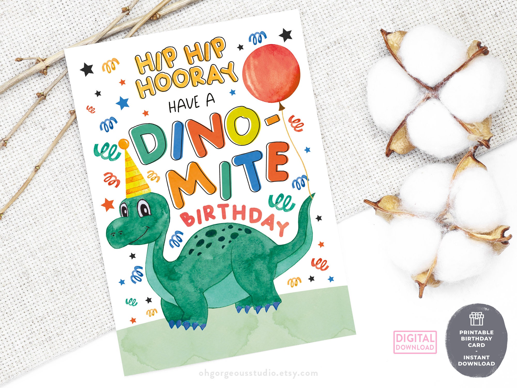 Dinosaur Birthday Card Printable Dinosaur Card for Any Age - Etsy