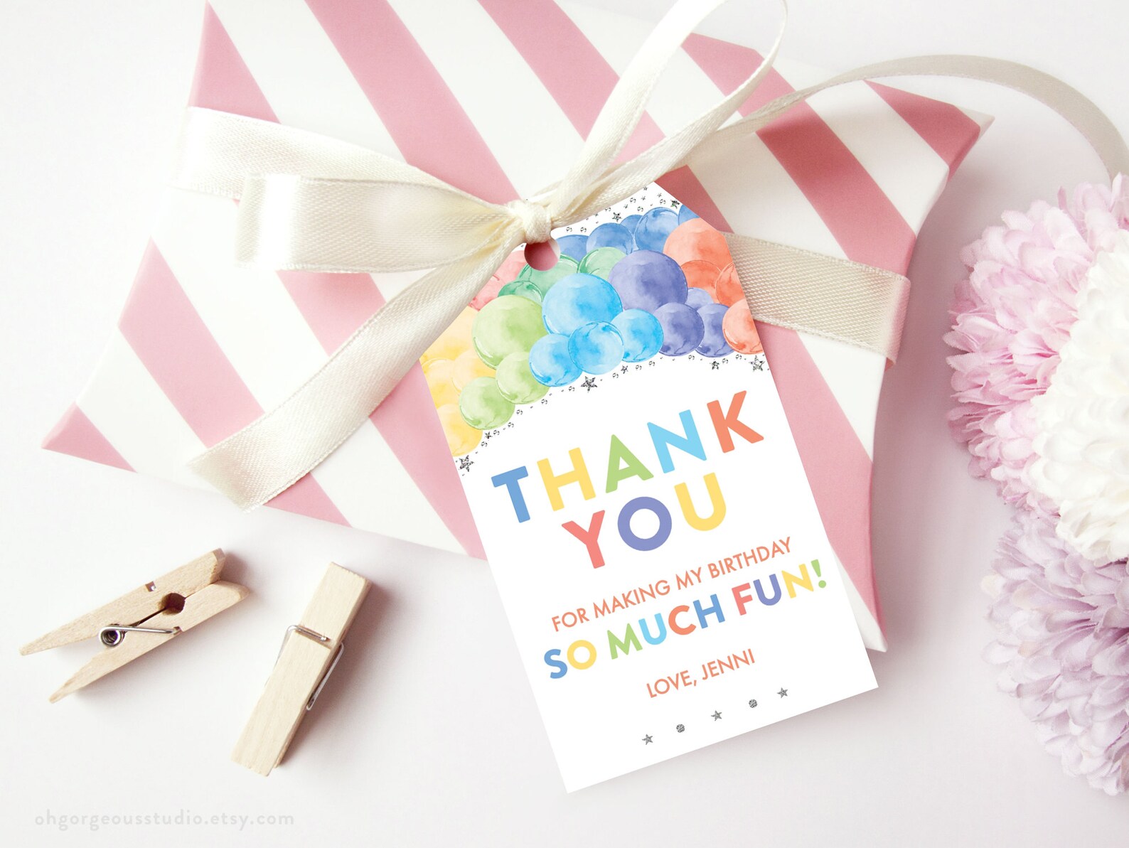 Birthday Party Tag Editable Rainbow Balloon Arch Gift Tag, Fun Garland ...