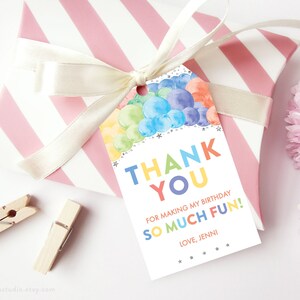 Birthday Party Tag | Editable Rainbow Balloon Arch Gift Tag, Fun ...