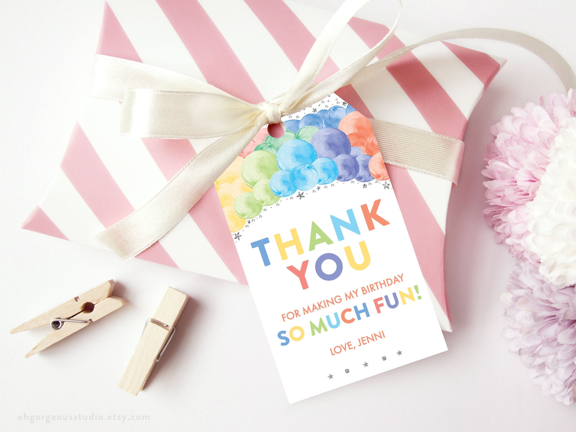 Birthday Party Tag Editable Rainbow Balloon Arch Gift Tag - Etsy