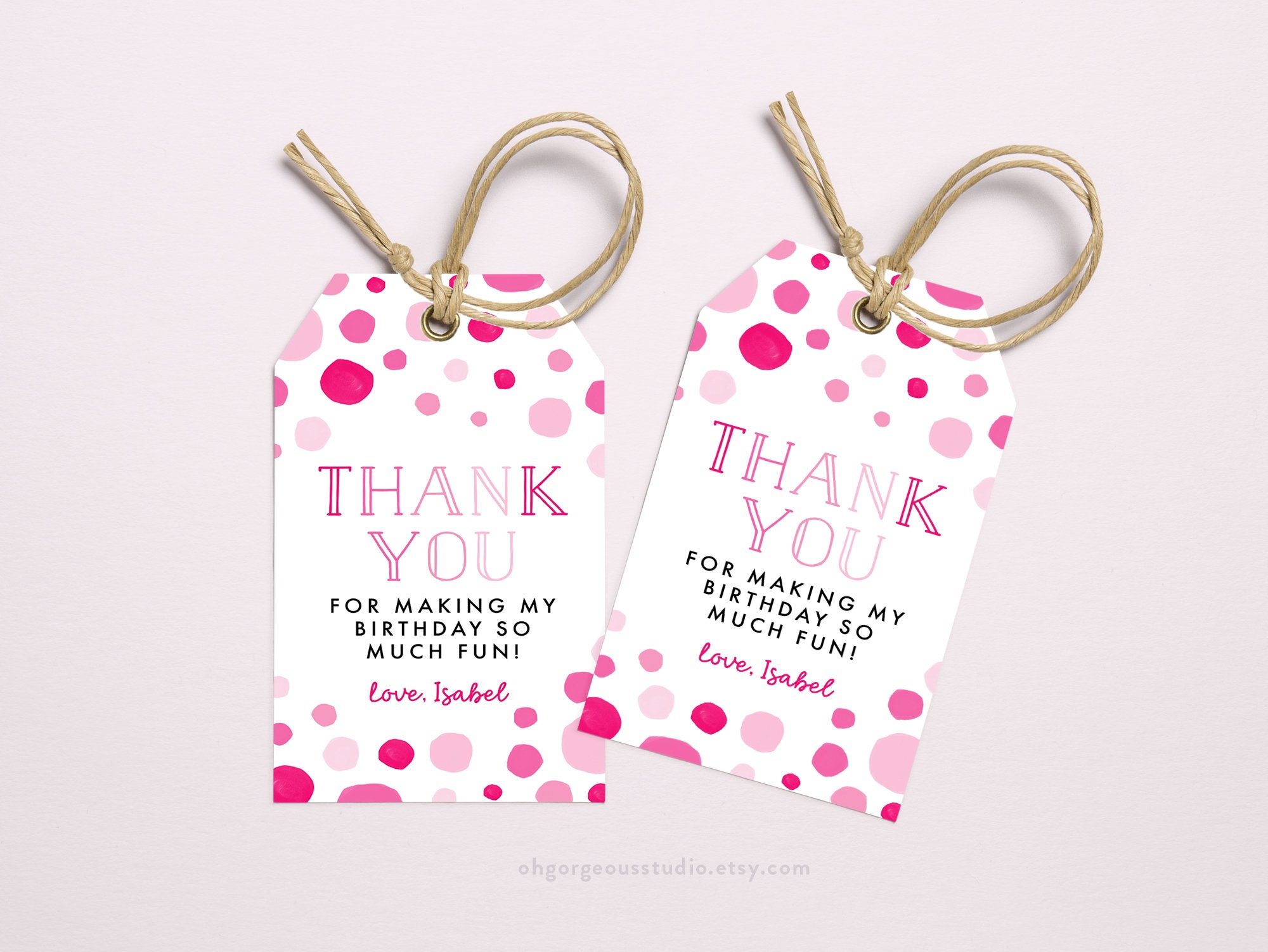 Pink Thank You Tags Birthday Party Printable Pink Ombre - Etsy