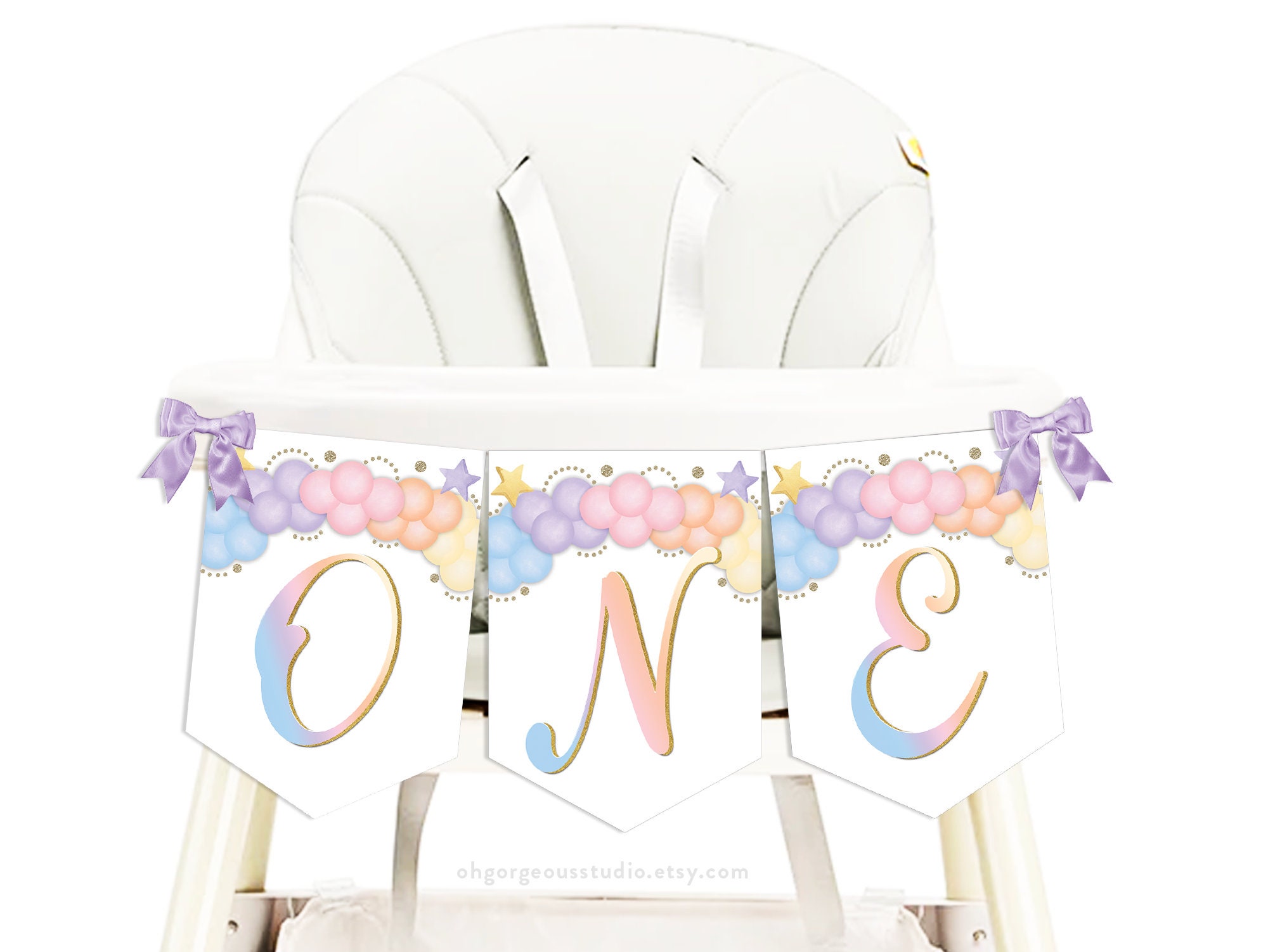 1st Birthday Printable Banner Instant Download, Rainbow Balloon, ONE ...