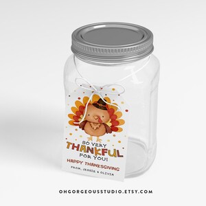 Editable Thanksgiving Gift Tag, Cute Turkey Favor Label, Thankful for ...