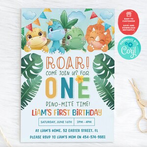 Dino First Year in Photo Editable Banner Baby Dinosaur 1st Birthday ...