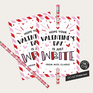 Valentine Pencil Tag: Just Write Class Gift (editable Template) - Etsy