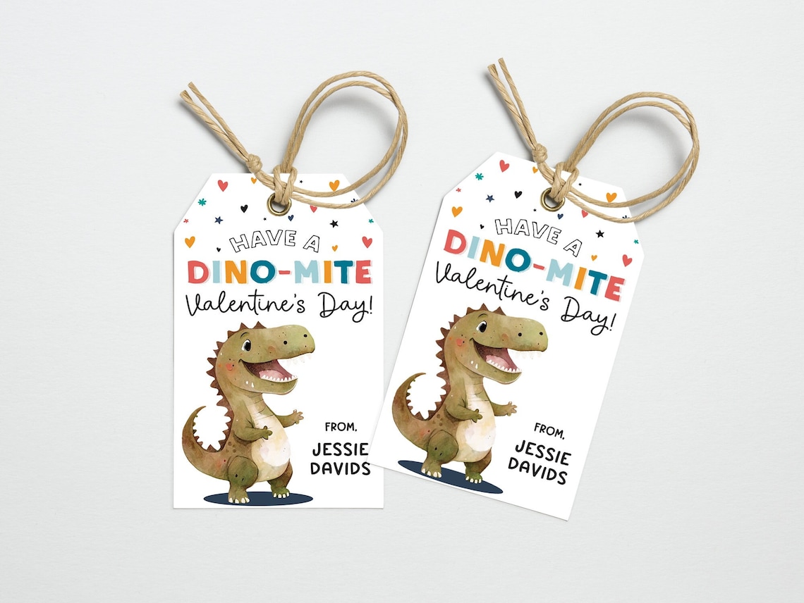 Editable Dinosaur Valentine's Day Favor Tag (printable) - Etsy