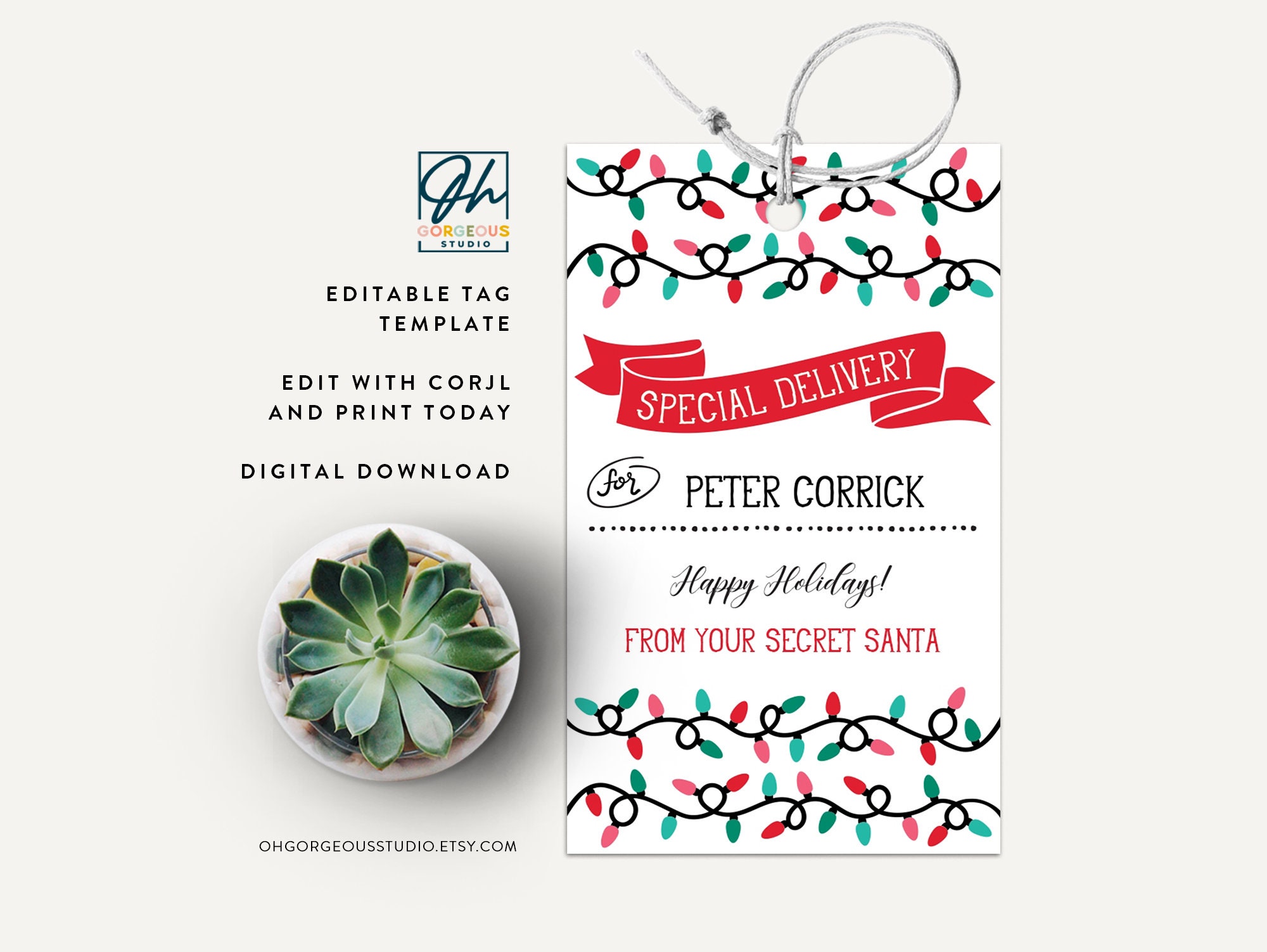 Editable Secret Santa Gift Tags: Christmas Holiday Favor (digital ...