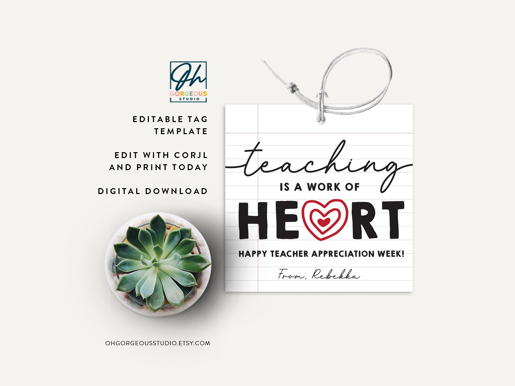 Teacher Appreciation Gift Tag Teaching is A Work of Heart Teacher ...