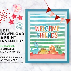 Editable Dinosaur Birthday Sign | Custom Dino Party Printable, Cute ...