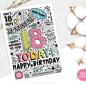 Printable 18th Birthday Card: Doodle Style (digital Download) - Etsy