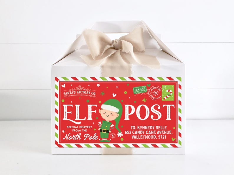 Editable Elf Mail Box Label: Christmas Gable Box Sticker (corjl ...