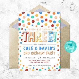 3rd Birthday Invitation: Colorful Confetti Party (editable Template) - Etsy