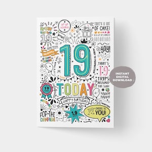 19th Birthday Card: Doodle Style Printable (instant Download) - Etsy