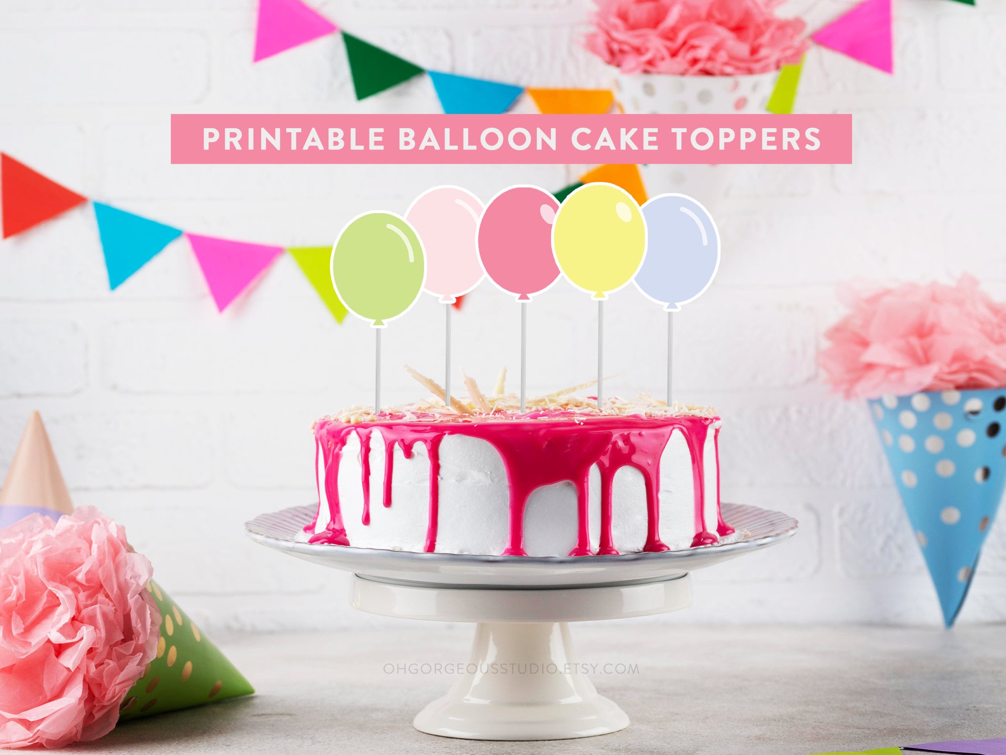 Printable Balloon Cake Toppers: Pastel Party Decor (JPG, PDF) - Etsy