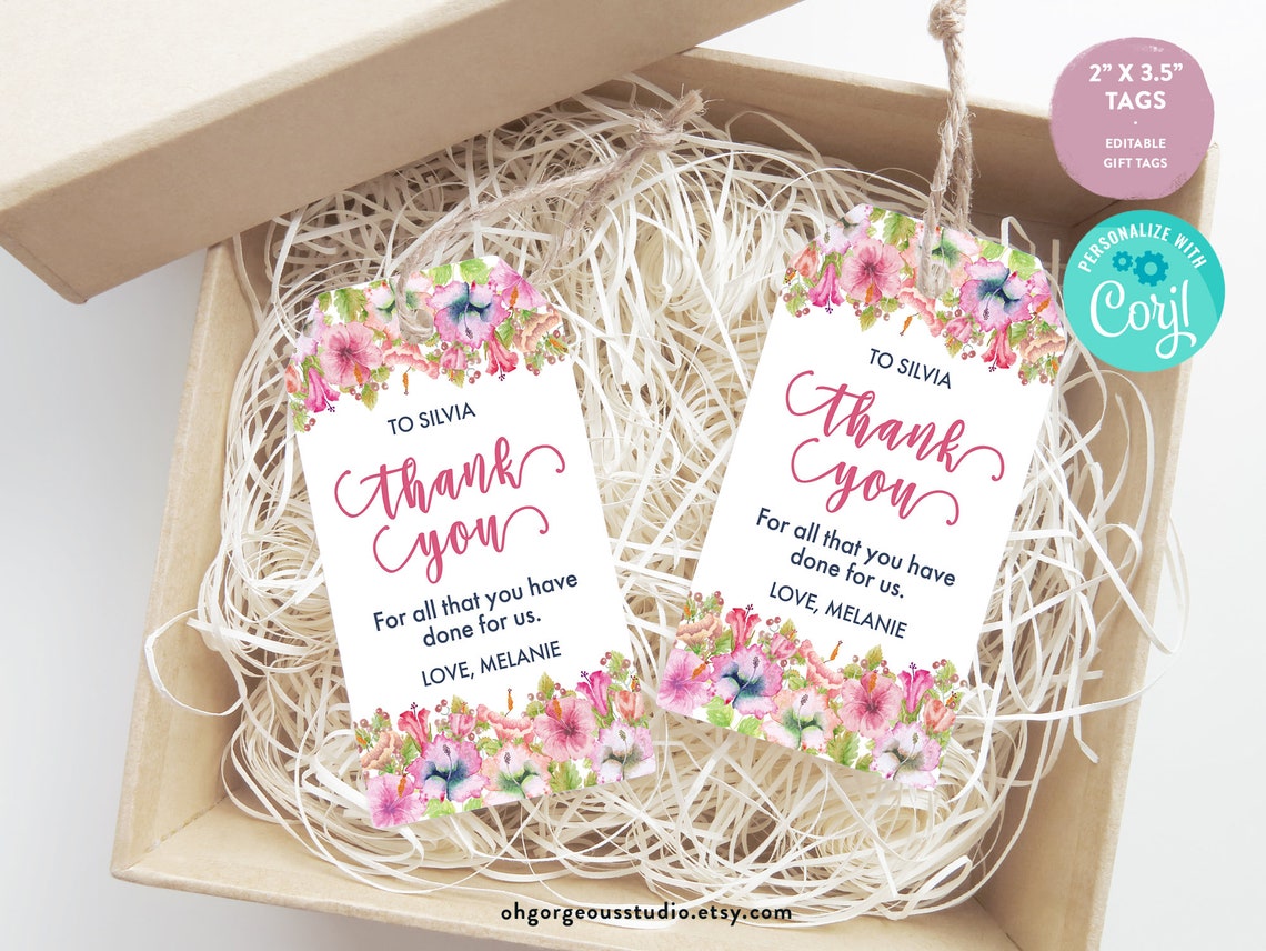 Thank You Gift Tag Template Floral Custom Tag Editable Tag - Etsy