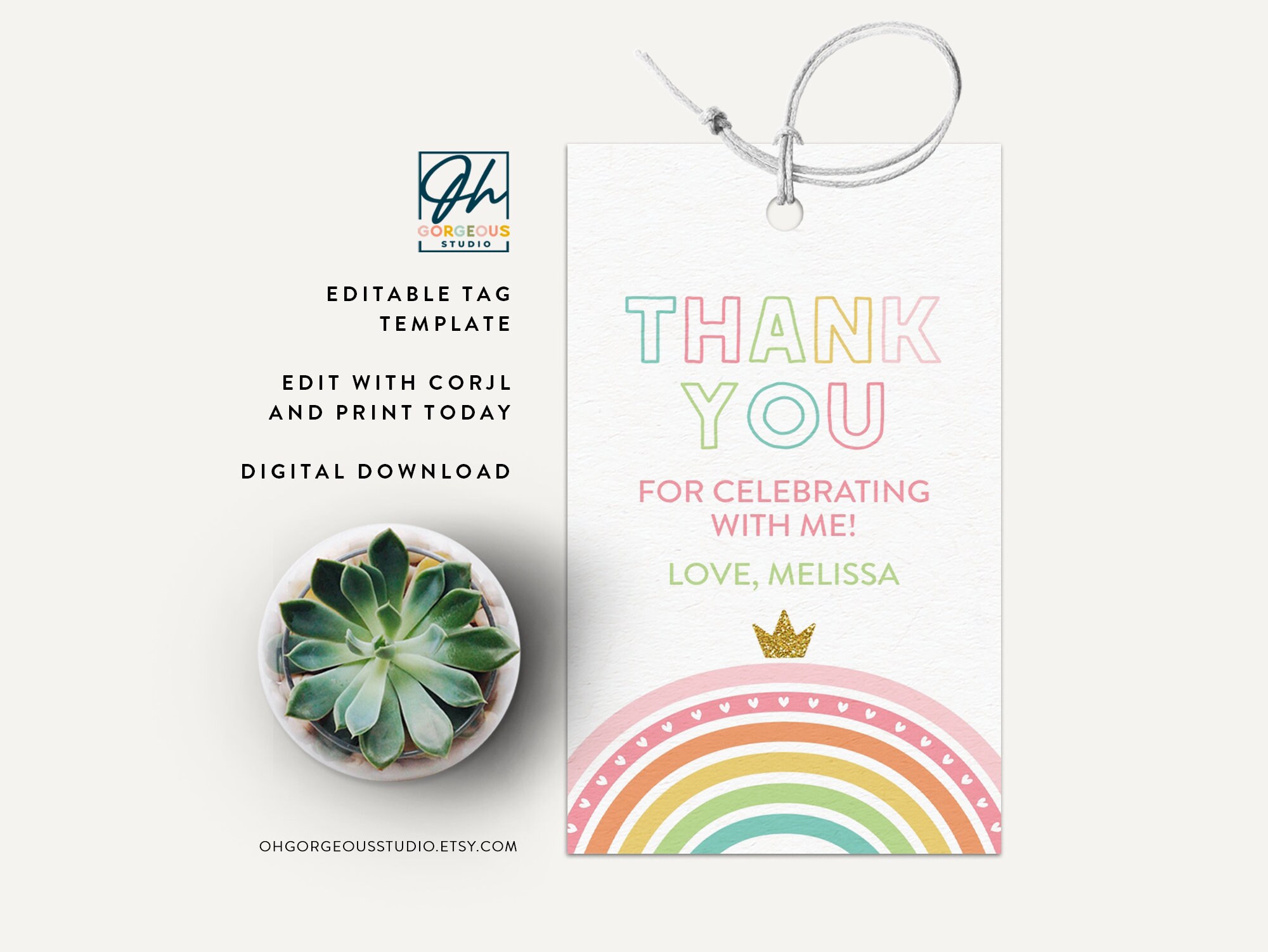 Editable Rainbow Favor Tag Printable Rectangle Thank You - Etsy