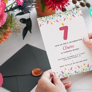 Floral 7th Birthday Invitation: Editable Printable Invite - Etsy