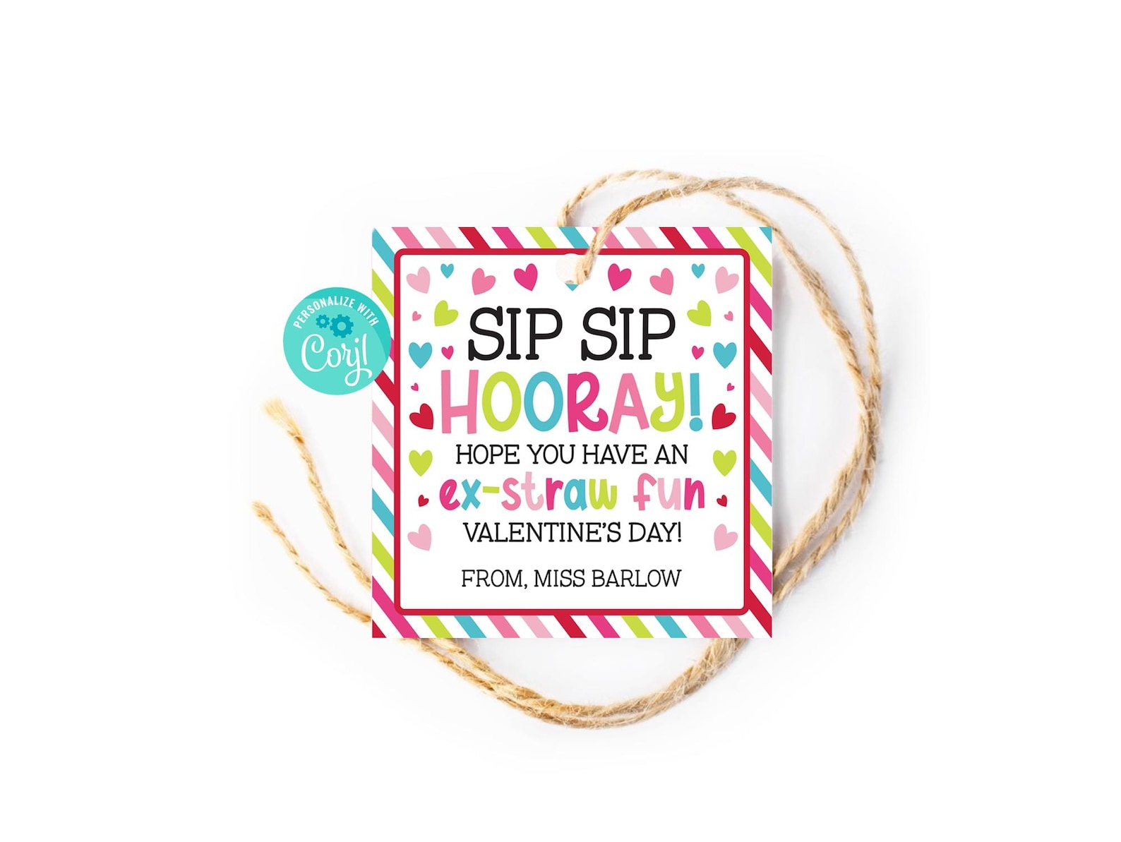 Ex-straw Fun Valentine's Day Gift Tag | Editable Template (digital ...