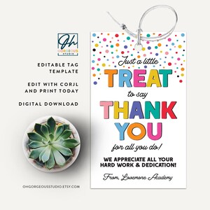 Printable Thank You Gift Tag | Editable Gift Tag for Employee ...