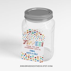 Yippee Birthday Favor Tag | Polka Dot Gift Tag Template, Editable Party ...