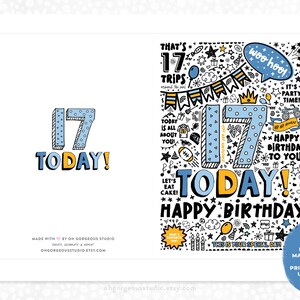 Printable 17th Birthday Card | Instant Download Printable Card for 17th ...