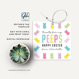 Treats for My Peeps Printable Easter Gift Tag | Editable Peeps Hang Tag ...