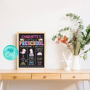 First Day of School Sign Editable Template | Unicorn Back to School ...