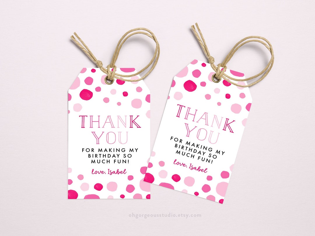Pink Thank You Tags | Birthday Party Printable, Pink Ombre Editable ...