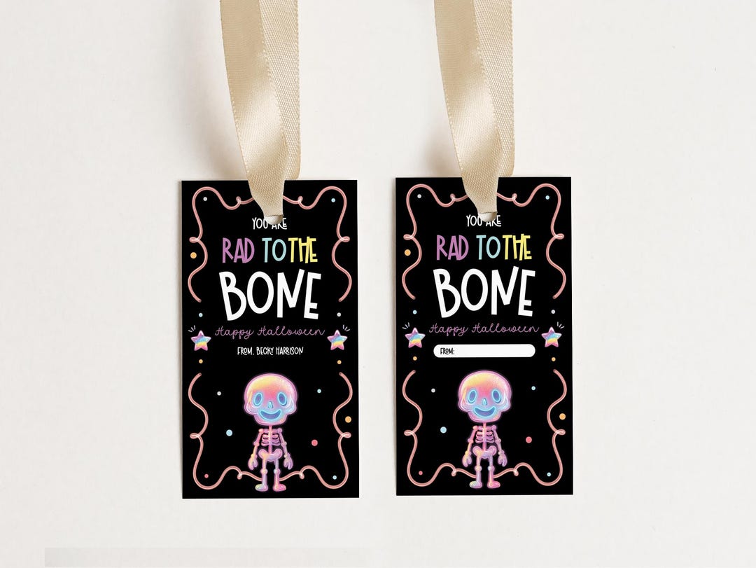 Halloween Skeleton Gift Tags: Rad to the Bone Printable (digital ...
