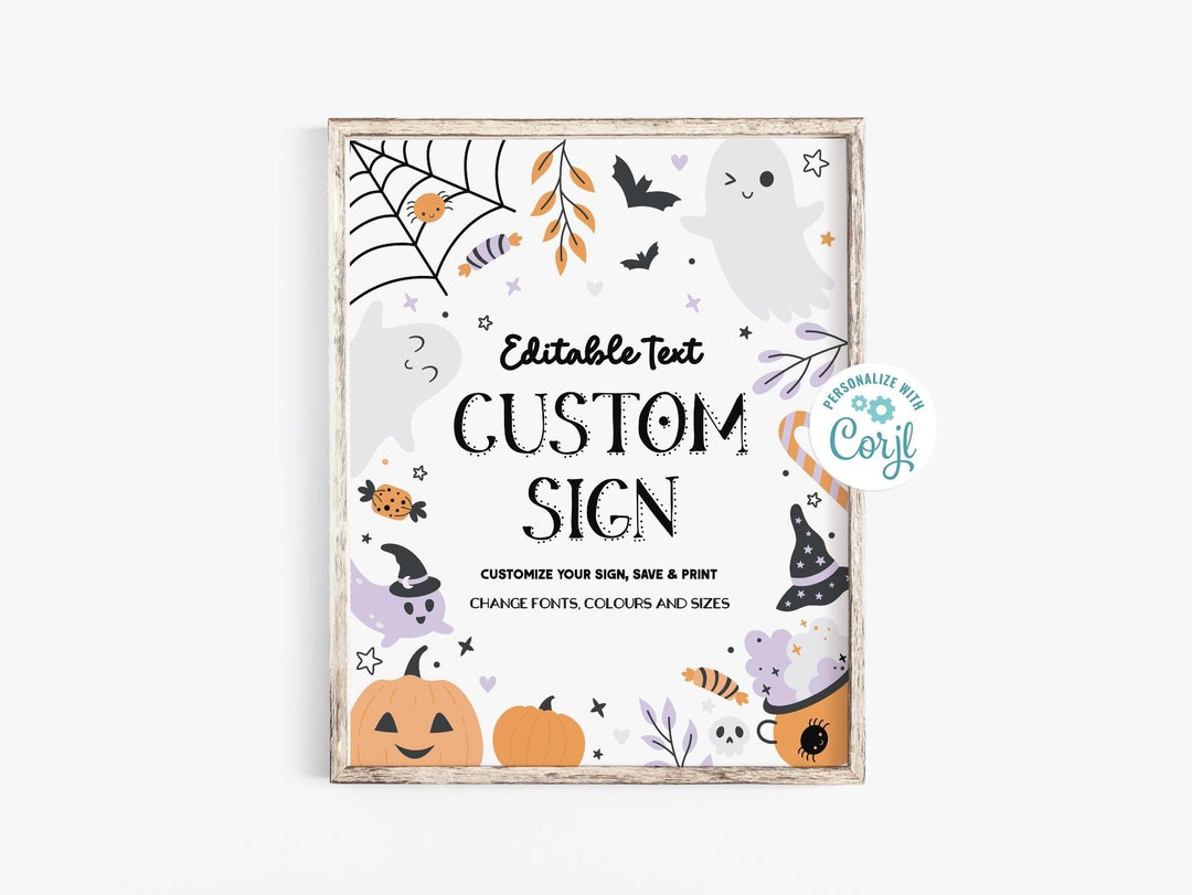 Halloween Custom Sign | Kids Party Decor, Editable Corjl Template - Etsy