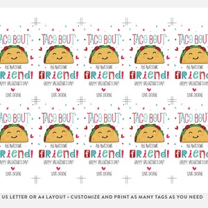 Editable Taco Bout an Awesome Friend Valentine's Day Favor Tag ...